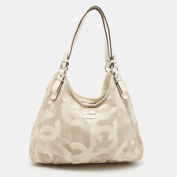 Coach | Bags | Coach Whitebeige Op Art Canvas Madison Maggie Shoulder ...